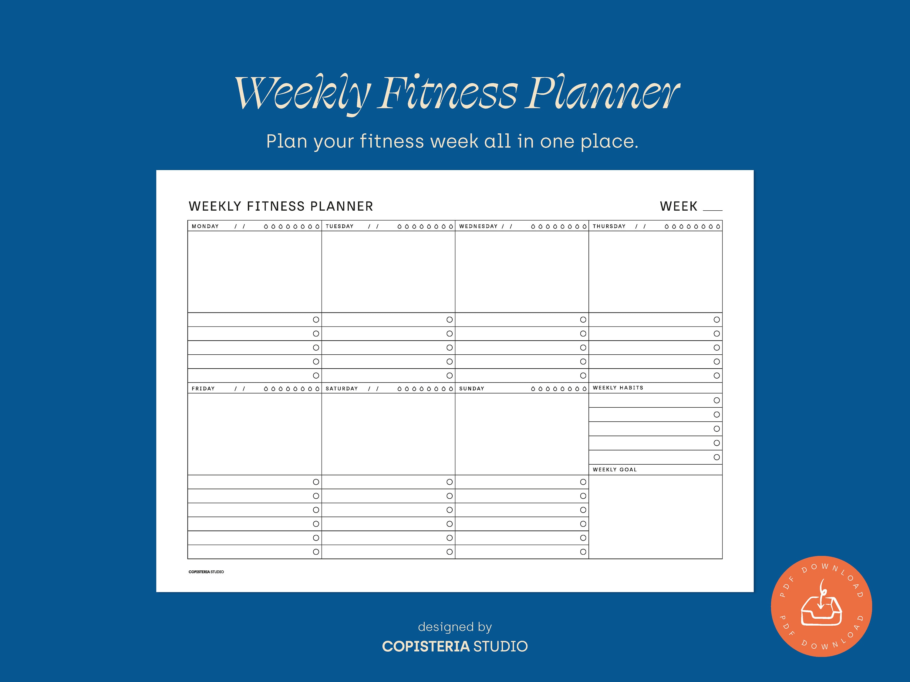 Weekly Fitness Planner Printable Weekly Workout Planner, Fitness ...