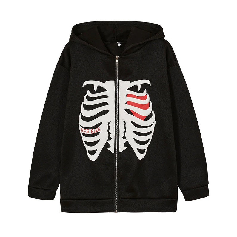 Gothic Skeleton Hoodie Bones Rib Cage Print Sweatshirt Y2K - Etsy