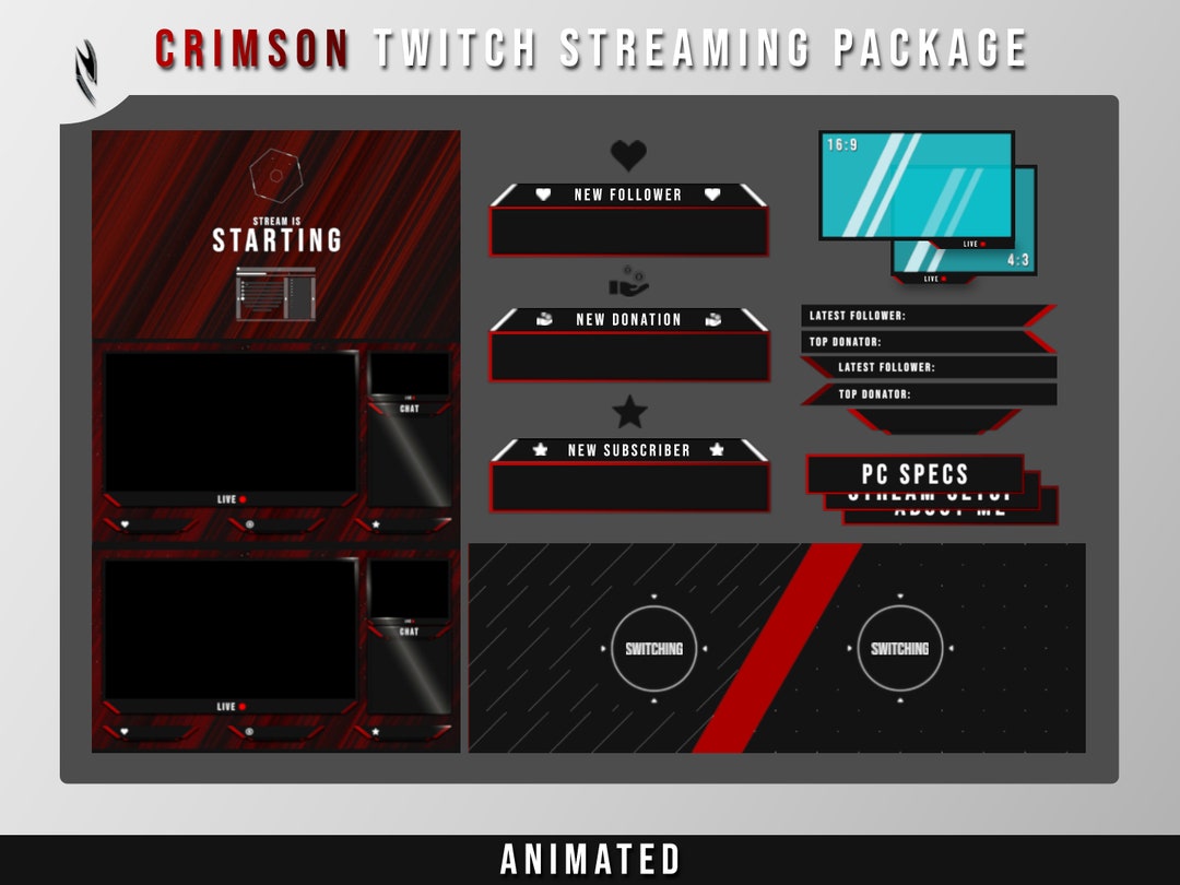ANIMATED CRIMSON Full Twitch Streaming Package | CLEAN Semi-modular ...