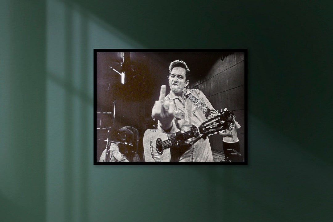 Framed Johnny Cash Middle Finger Johnny Cash Canvas Vintage - Etsy UK