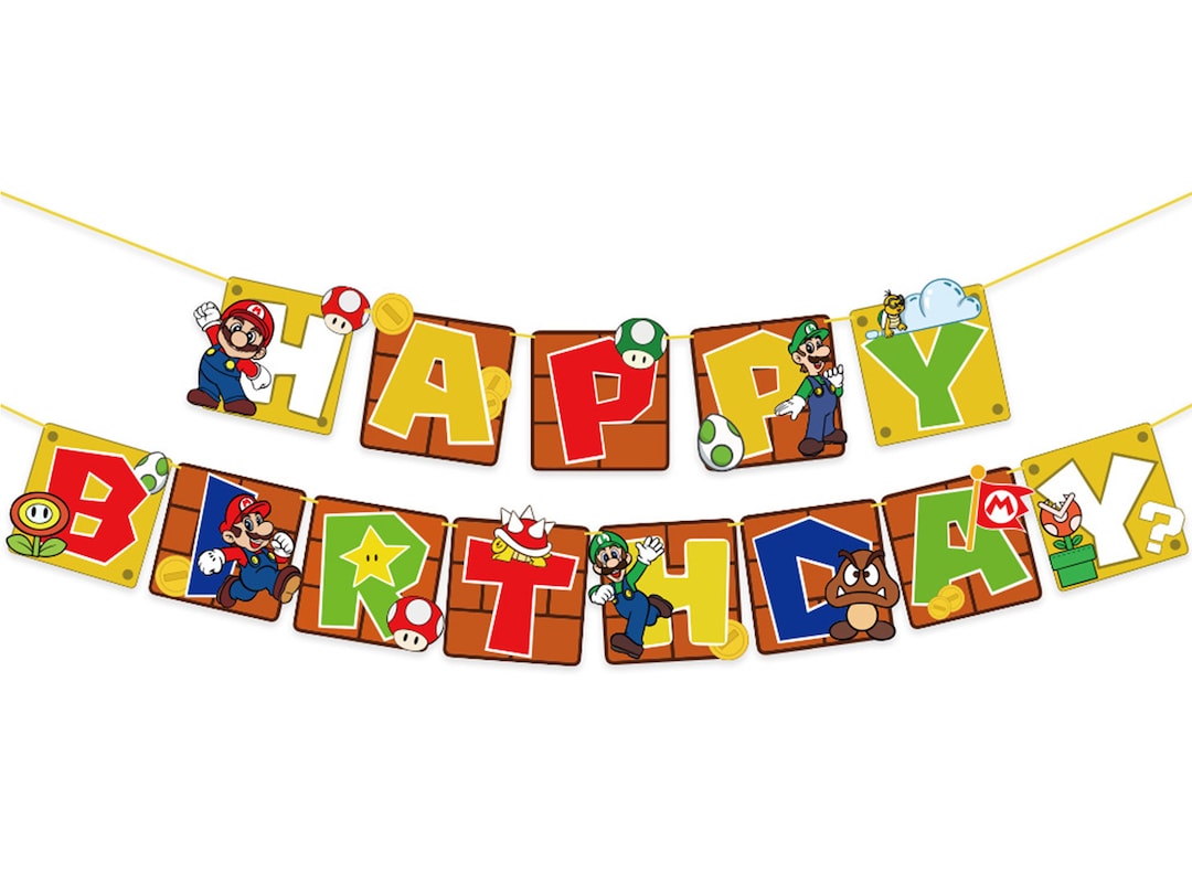 Super Mario Birthday Banners, Cartoon Happy Birthday Letter Banners ...