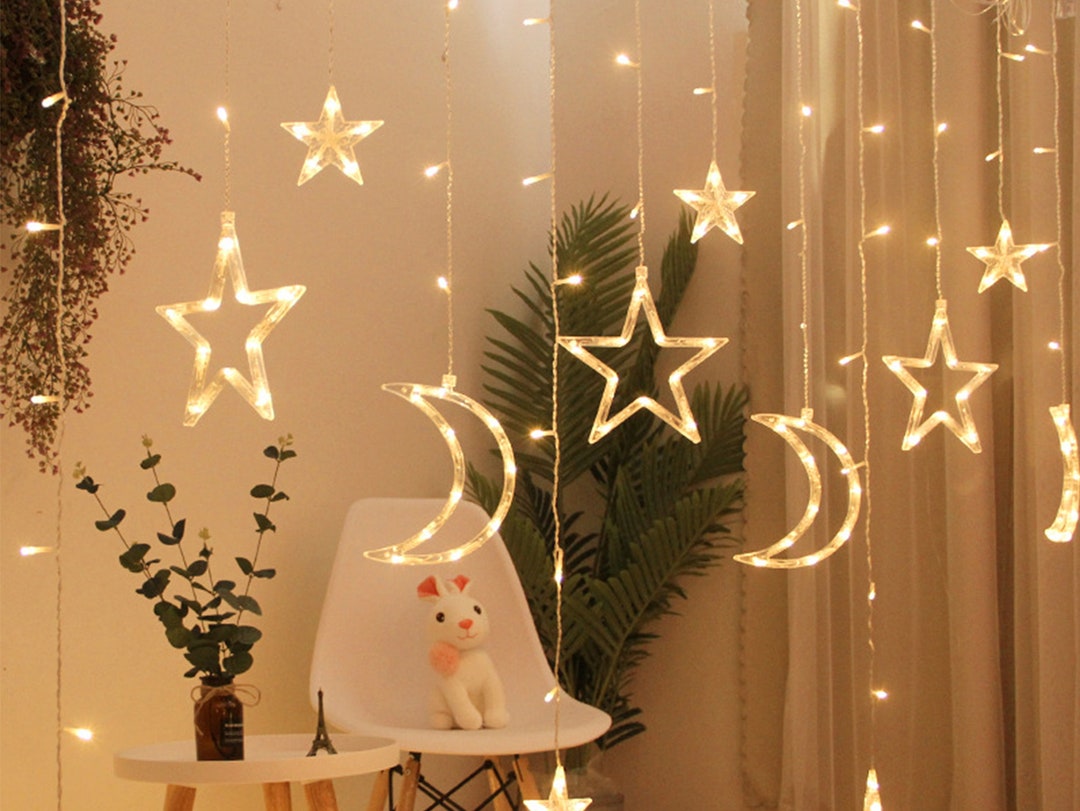 Moon and Star Fairy String Lights, Christmas Party Lights, Curtain ...
