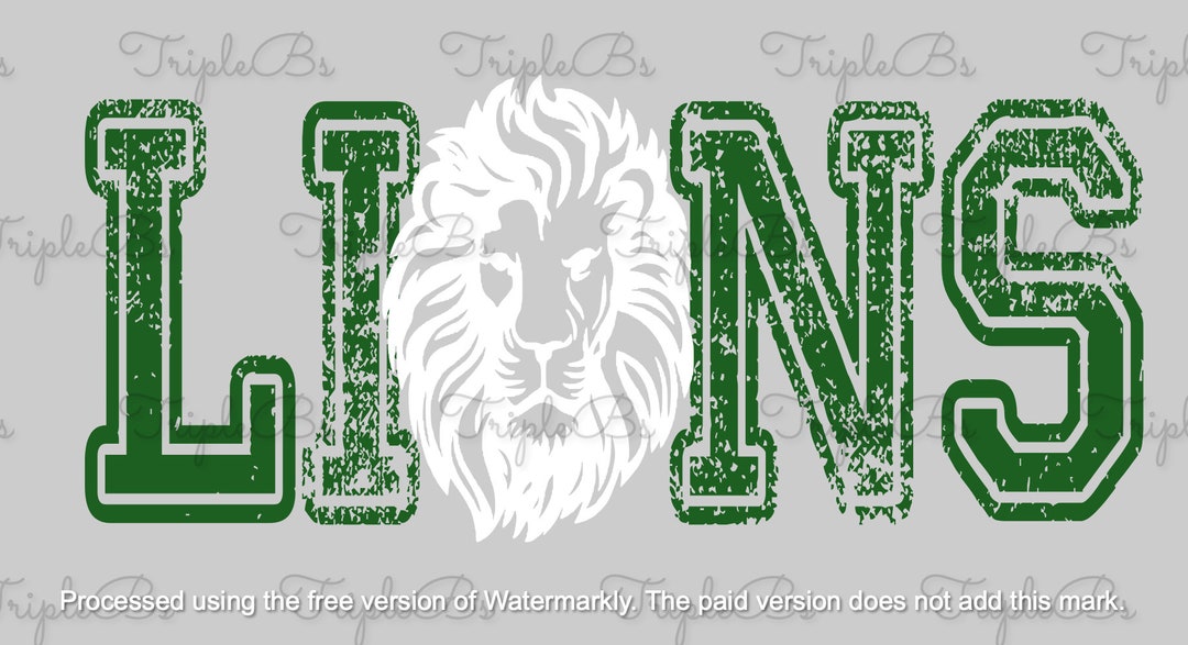 Lions, Mascot Distressed Green PNG, Digital Download Sublimation Design ...