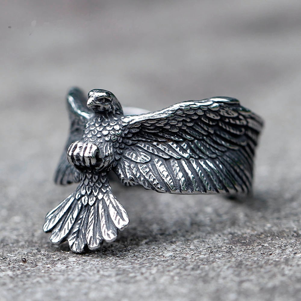 Eagle Flying Ring, Stainless Steel Engraved Bird Ring, Metal Unique ...