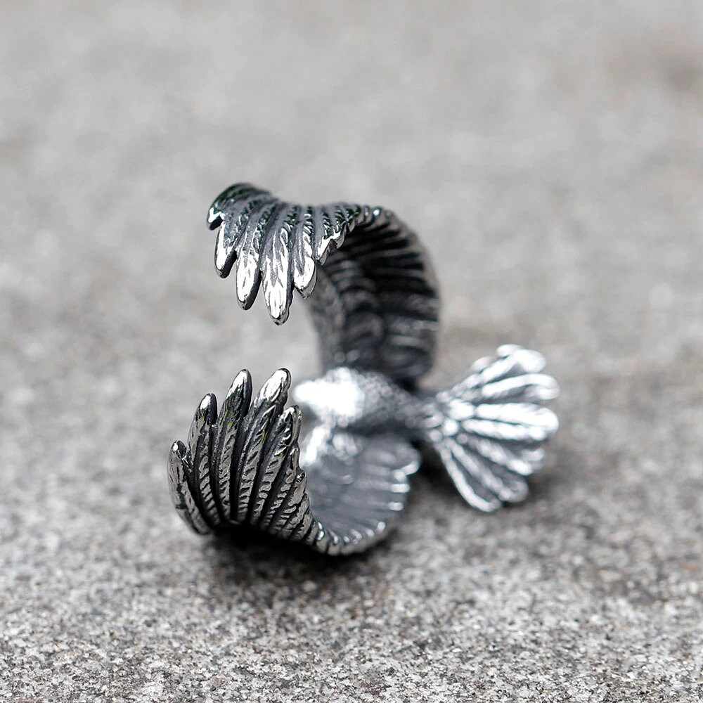 Eagle Flying Ring, Stainless Steel Engraved Bird Ring, Metal Unique ...
