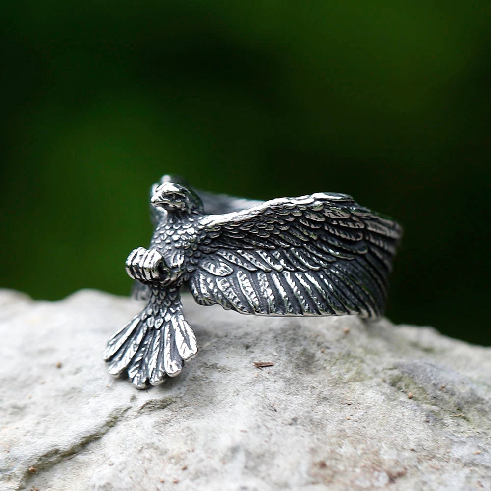 Eagle Flying Ring, Stainless Steel Engraved Bird Ring, Metal Unique ...