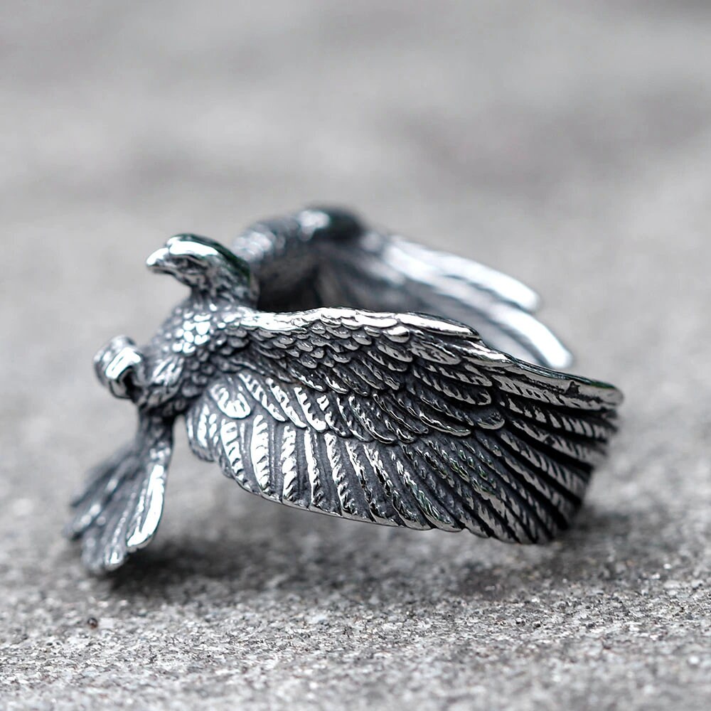 Eagle Flying Ring, Stainless Steel Engraved Bird Ring, Metal Unique ...