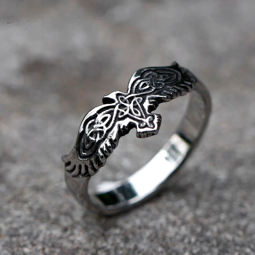 Viking Eagle Ring Intricate Knotwork, Stainless Steel Odin Raptor Ring ...
