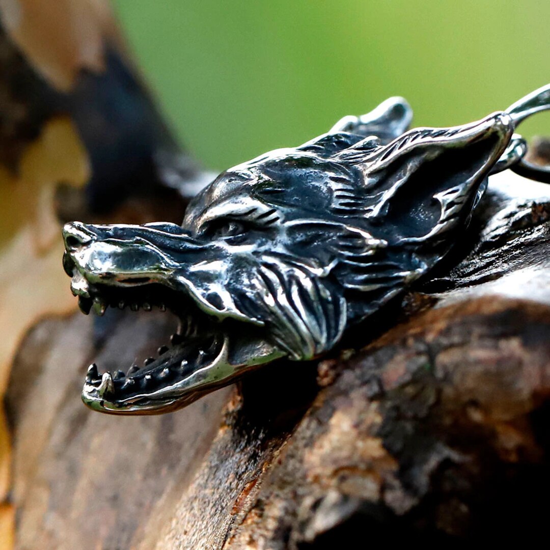 Double Wolf Head Pendant, Howling Wolf Necklace, Stainless Steel Wild ...
