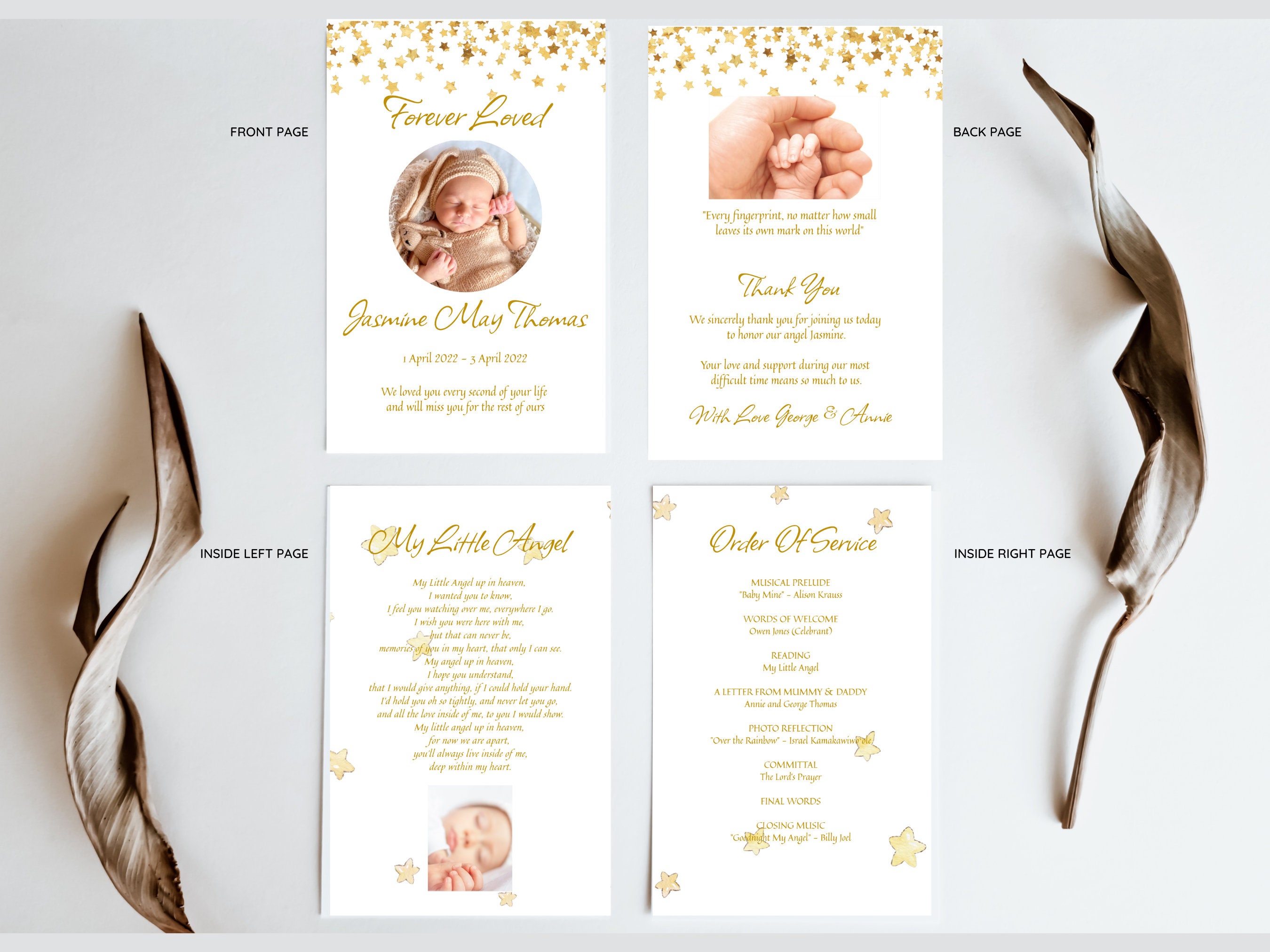 Child or Baby Funeral Program, Child or Baby Order of Service, Girl ...