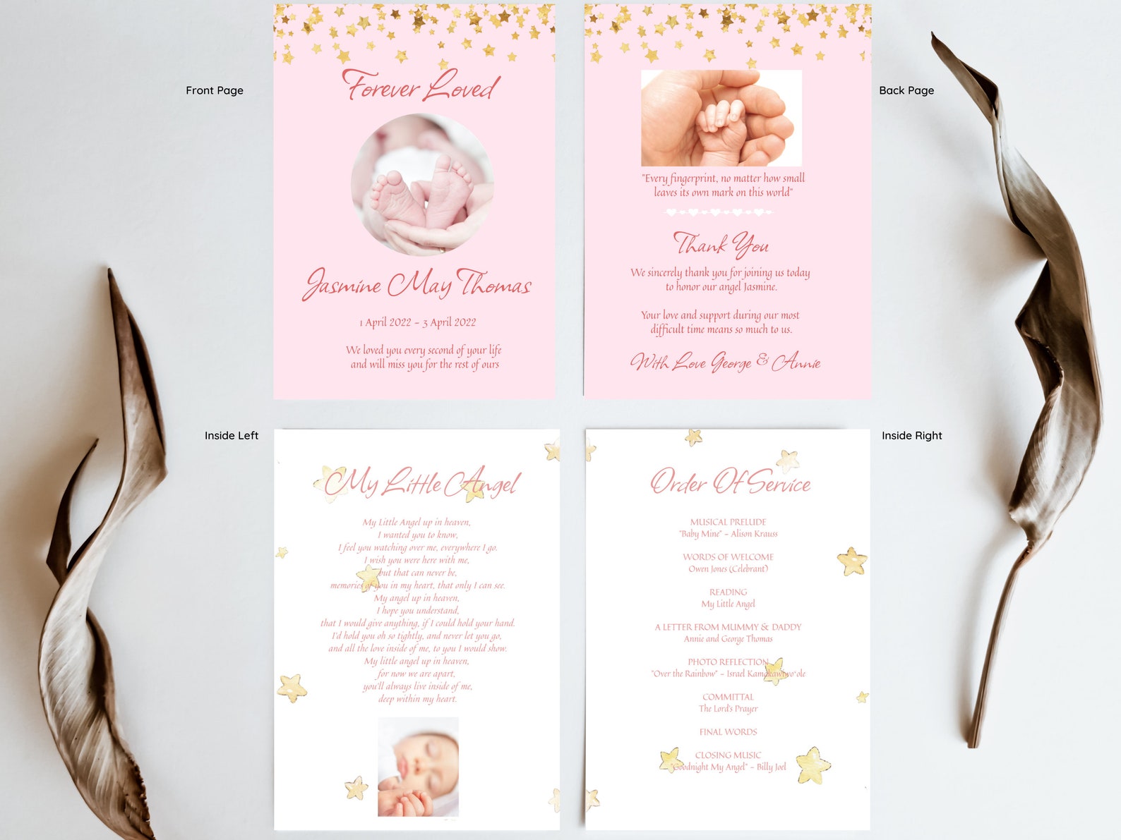 Child or Baby Funeral Program, Child or Baby Order of Service, Girl ...