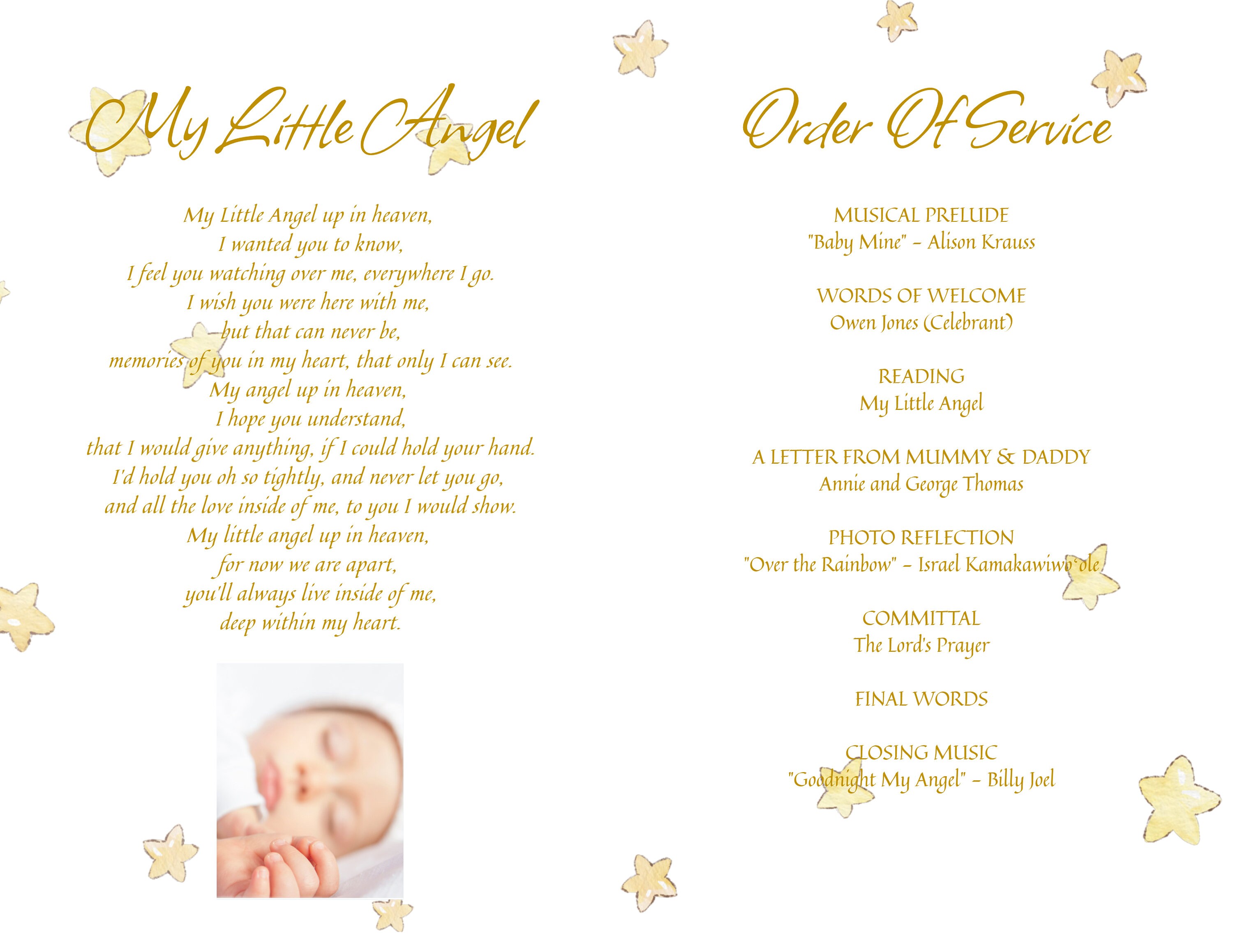 Child or Baby Funeral Program, Child or Baby Order of Service, Boy ...