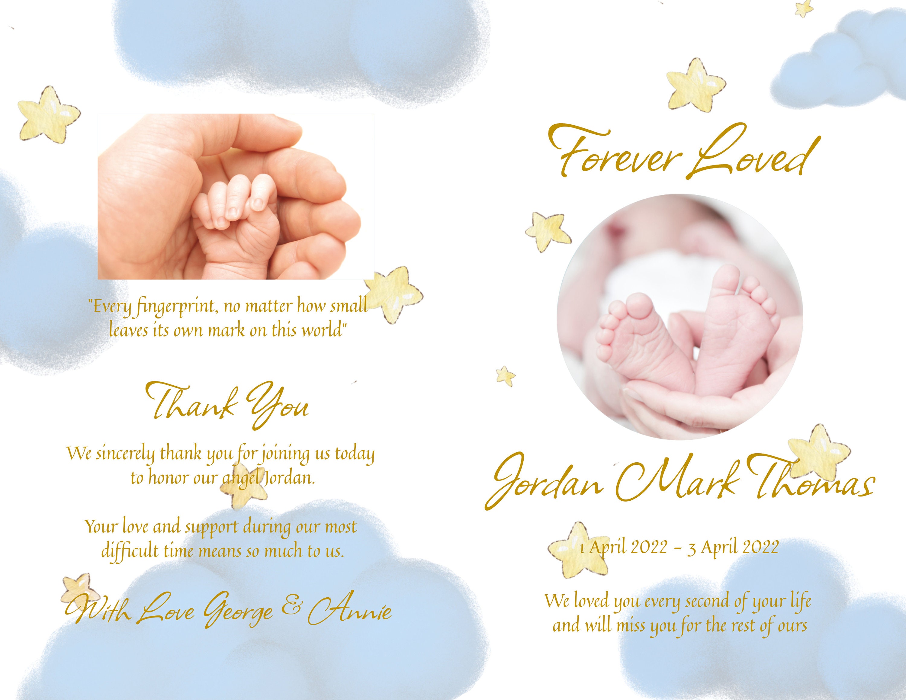 Child or Baby Funeral Program, Child or Baby Order of Service, Boy ...