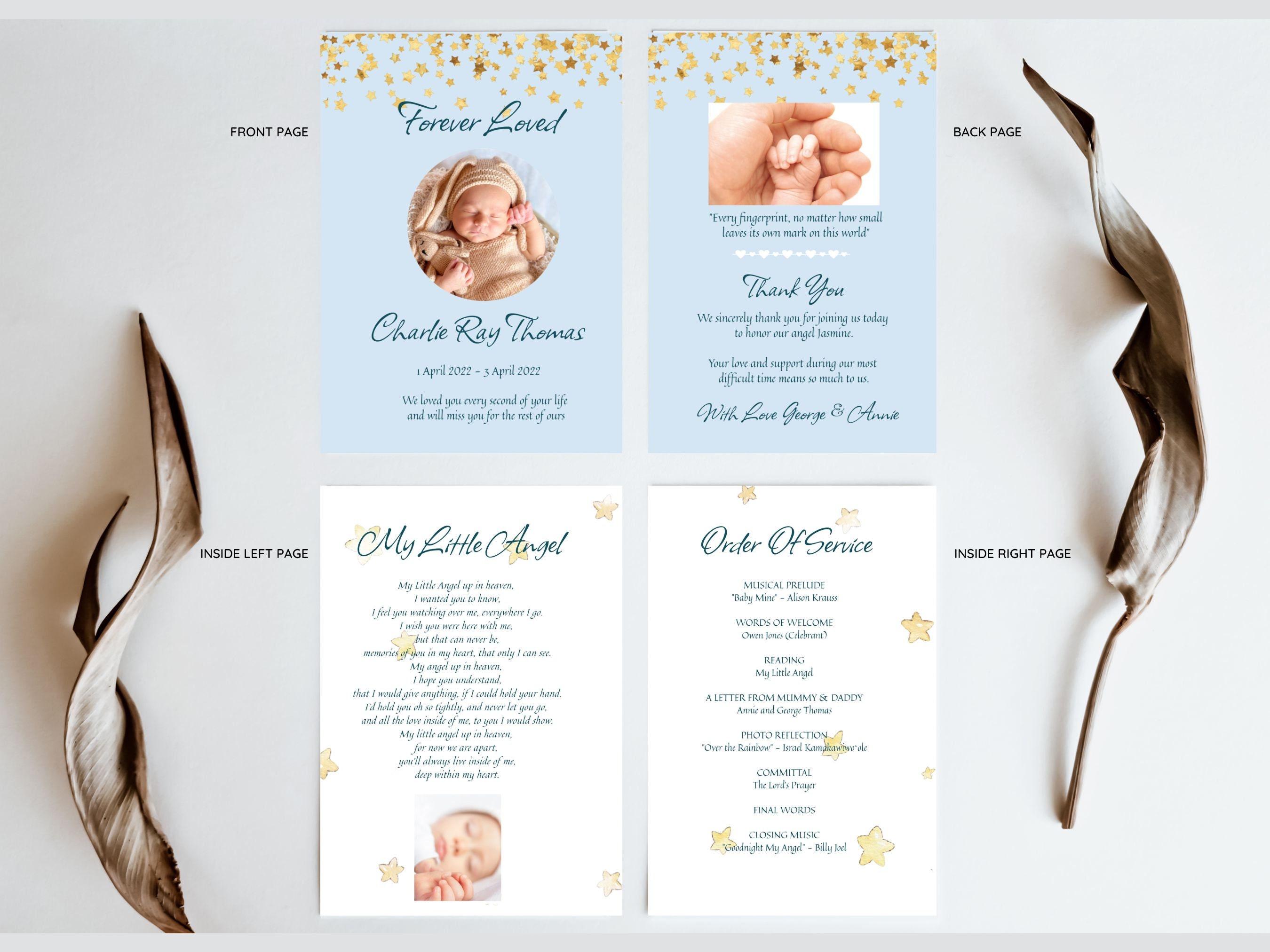 Child or Baby Funeral Program, Child or Baby Order of Service, Boy ...