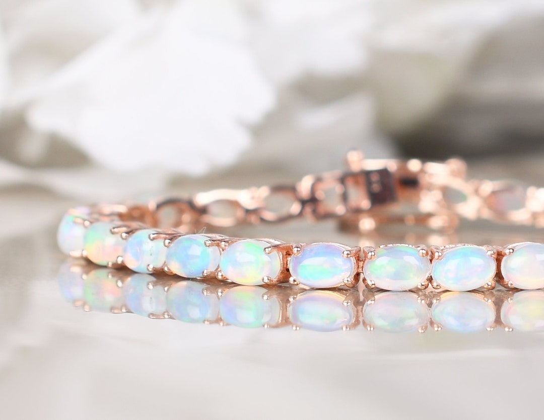 Natural Opal Bracelet, Chain Bracelet, Oval Cut Gemstone Bracelet Women’s Rose Gold Bracelet ...