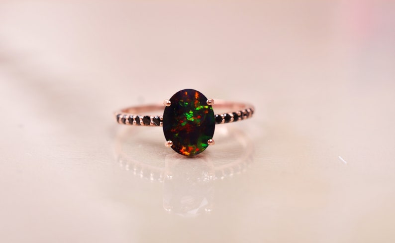 Black Opal Wedding Ring Anniversary Ring for Her Women Opal - Etsy