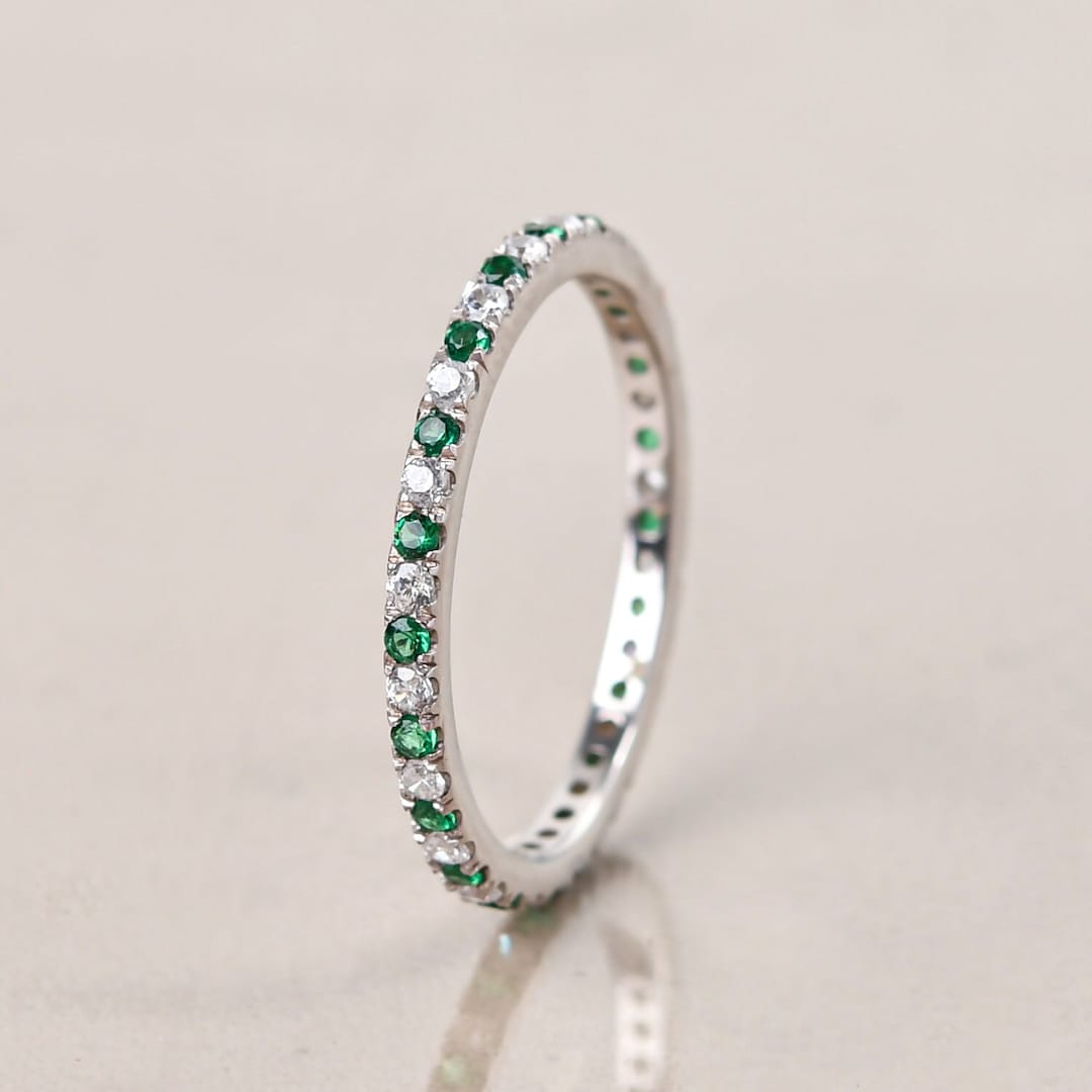 Diamond Emerald Eternity Band, White Gold Wedding Band, Natural Emerald ...