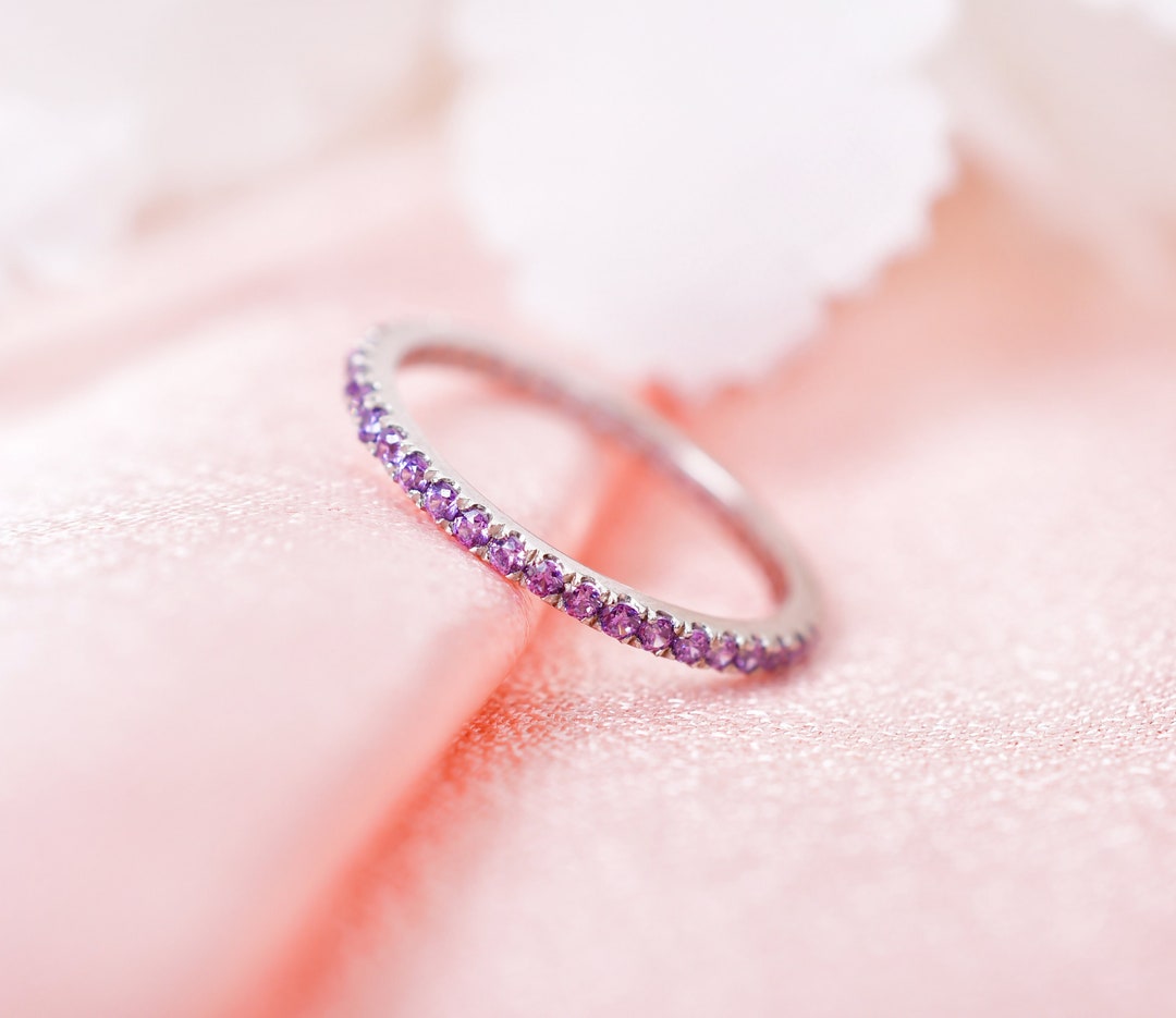 Purple Amethyst Full Eternity Band, Amethyst Wedding Band, White Gold ...