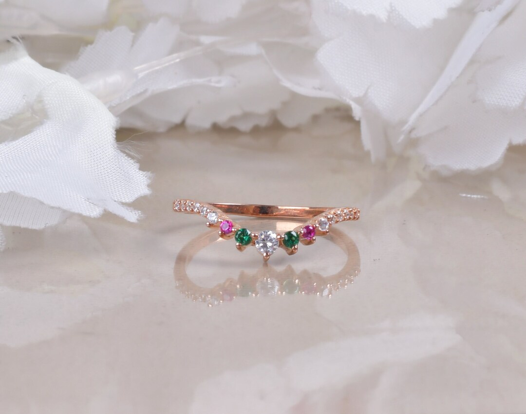 Multi Color Gemstone Curved Matching Band, Engagement Wedding Band ...