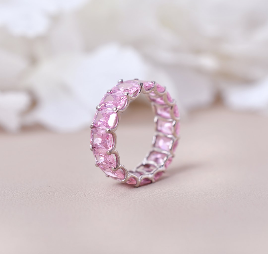14K Pink Sapphire Eternity Band Ring, Octagon Gemstone - Etsy