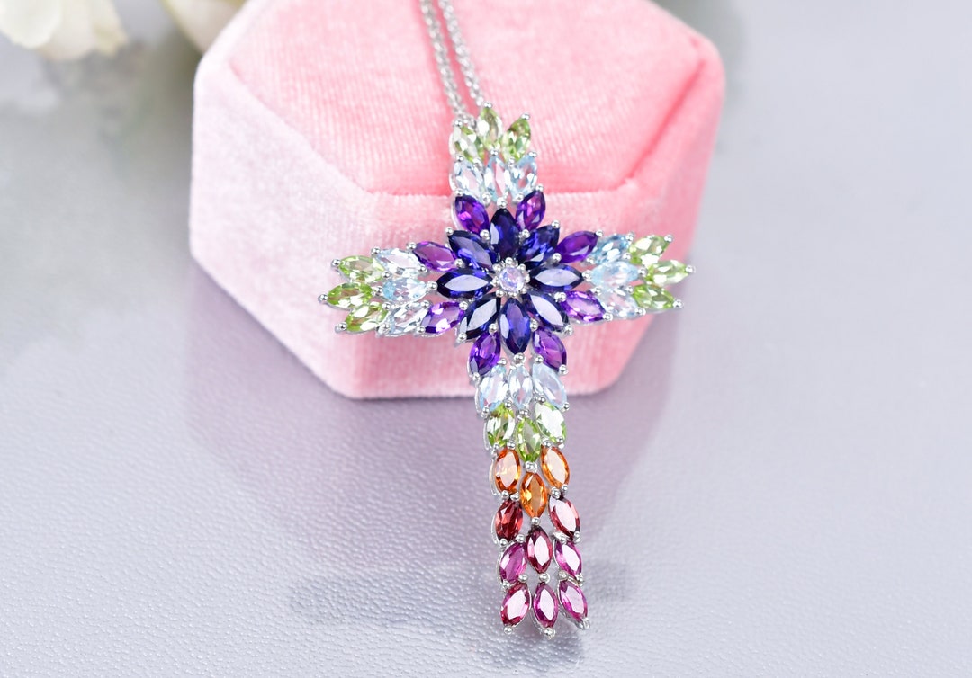 Multicolor Cross Pendant, Women's Necklace, Wedding Necklace ...