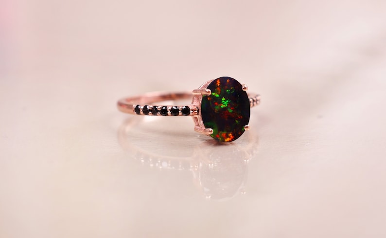 Black Opal Wedding Ring Anniversary Ring for Her Women Opal - Etsy