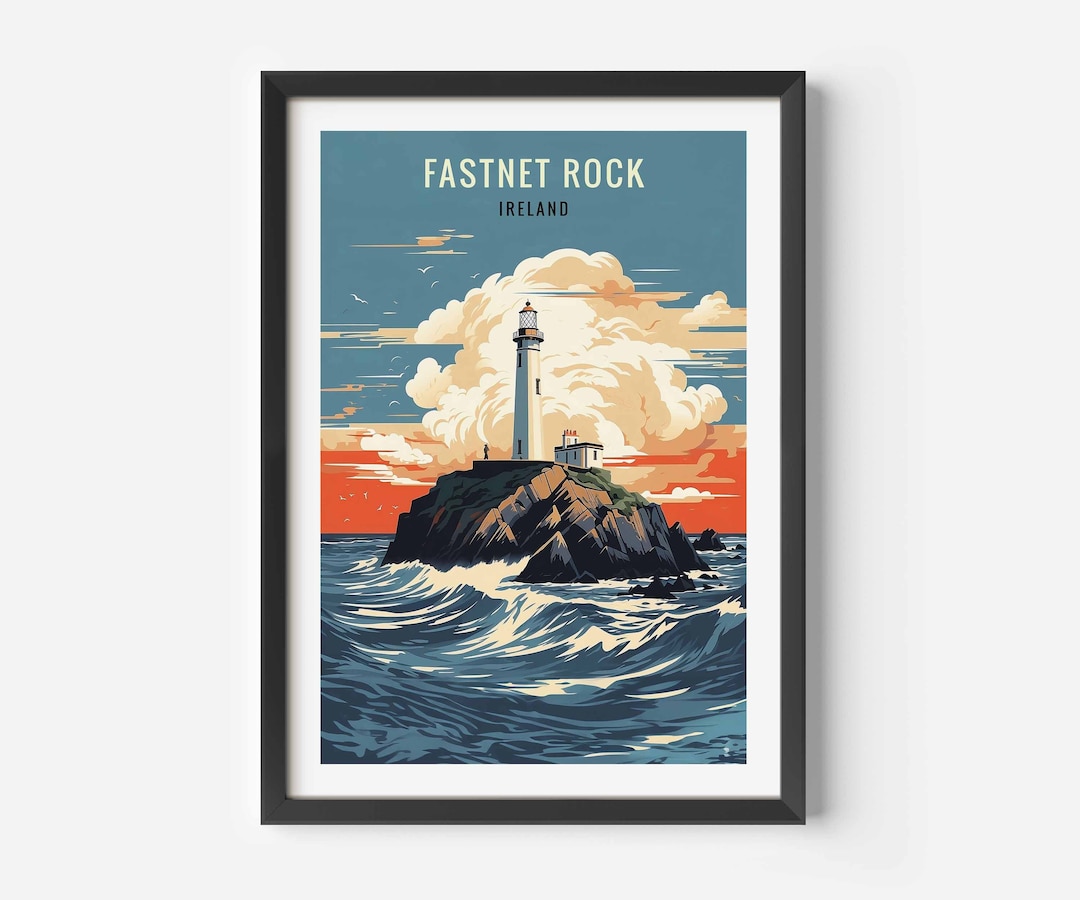 Fastnet Rock Print, Ireland Poster, Fastnet Lighthouse Illustration ...