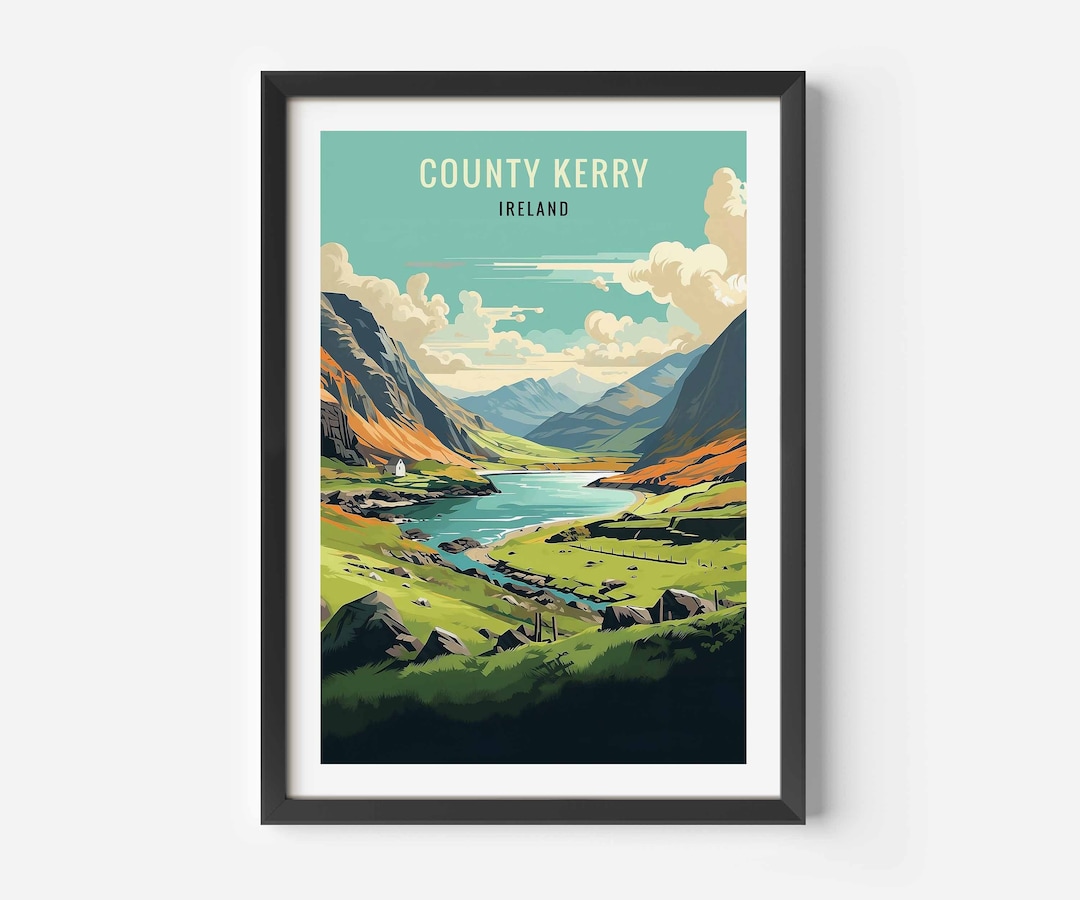 County Kerry Print, Ireland Poster, Kerry Illustration, Travel Poster ...