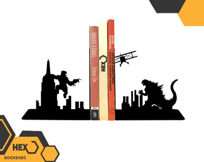 Godzilla Vs King Kong Metal Bookends, Movie Decor - Etsy