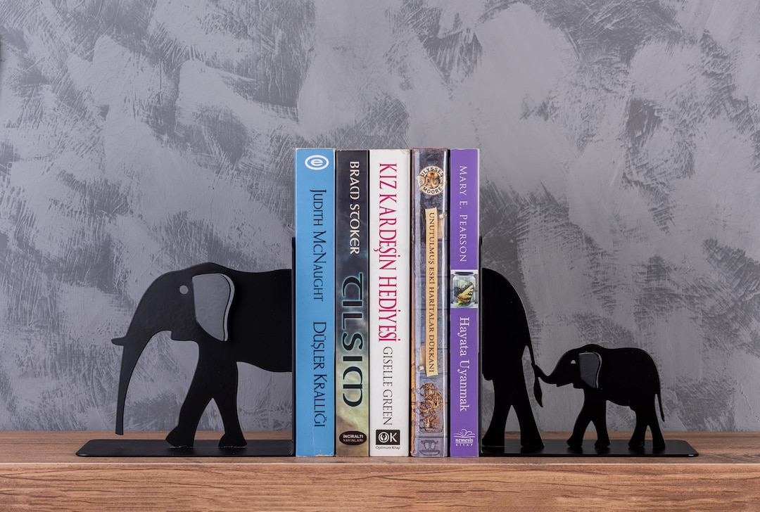 Elephant Family Metal Bookend: African Animal Bookshelf Decor - Etsy
