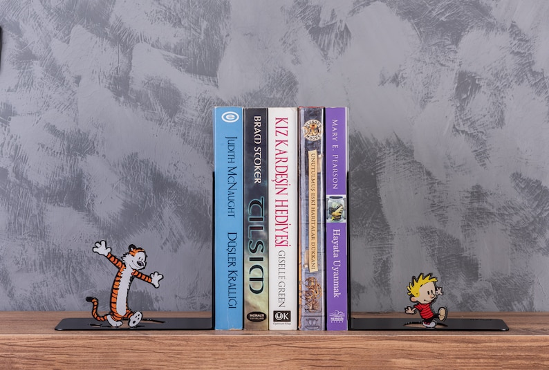 Calvin and Hobbes Bookends: Metal Cartoon Book Holder - Etsy