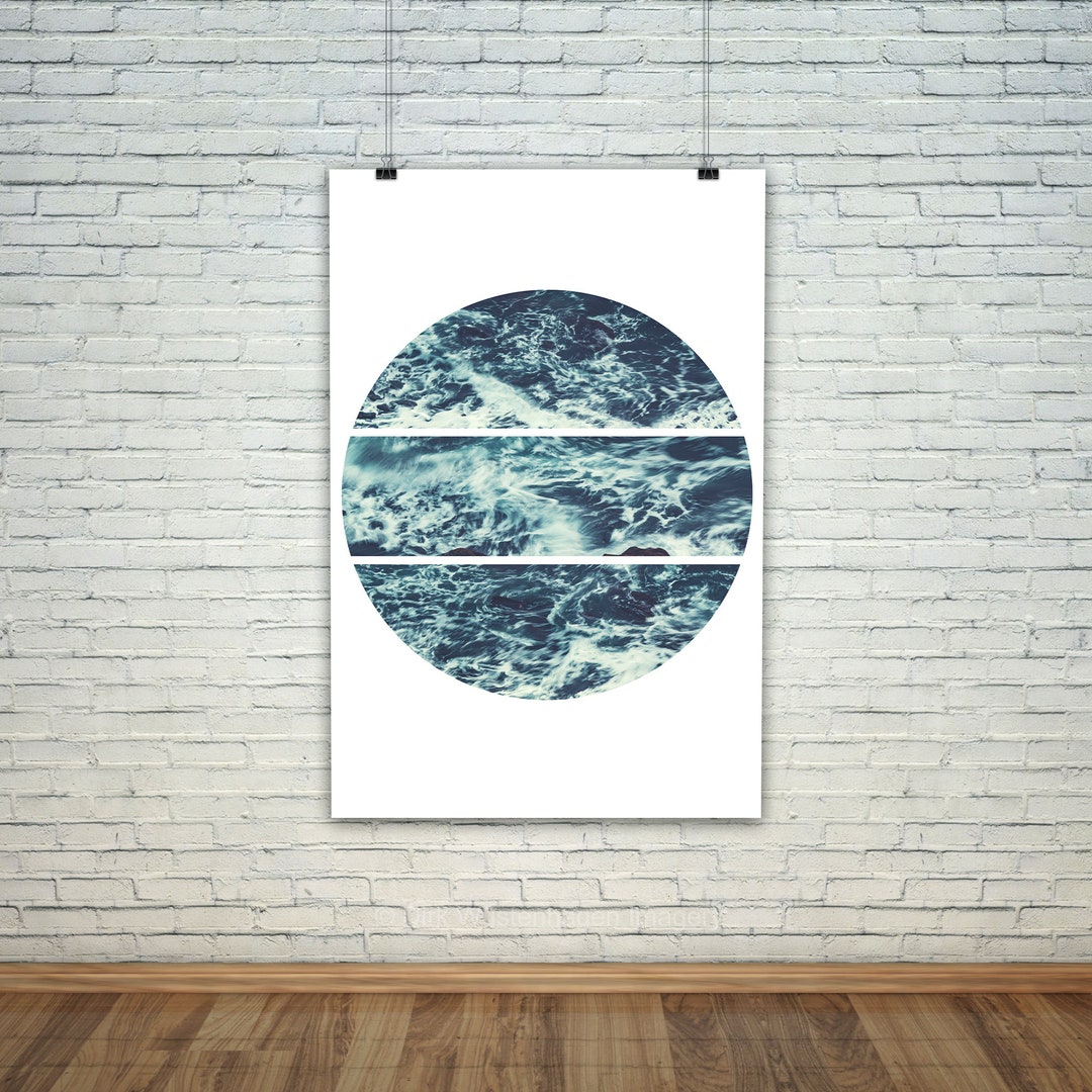 Cyan Blue Ocean Waves Triptych Printable. Abstract Wave - Etsy
