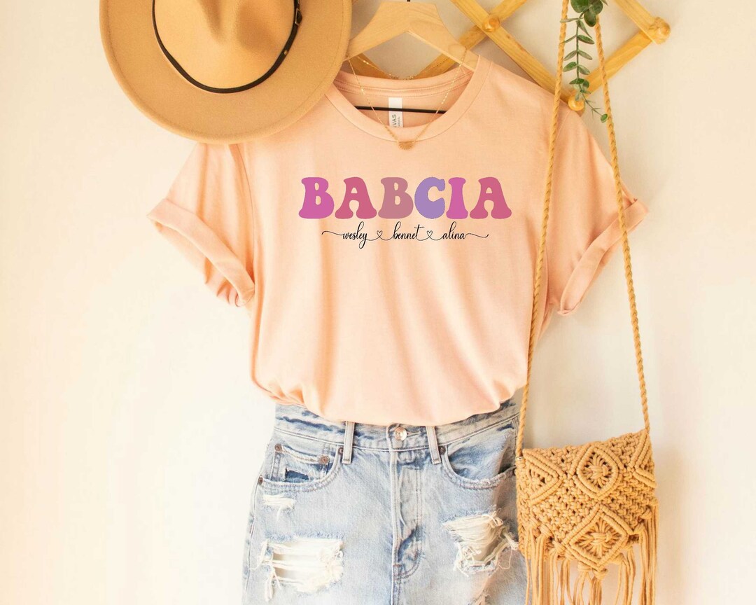 Custom Babcia With Kids Names Shirt for Grandma - Etsy