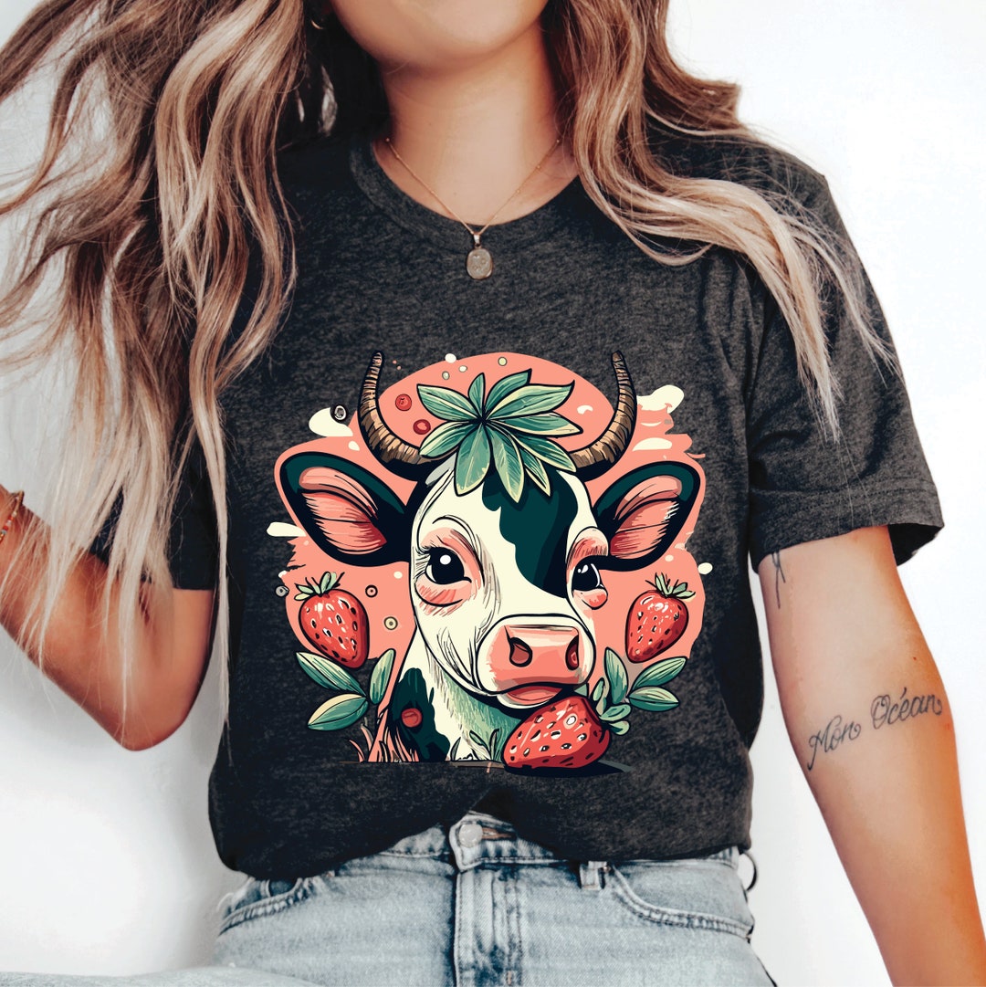 Strawberry Cow Shirt Cottagecore Clothing Highland Cow Shirt Strawberry ...