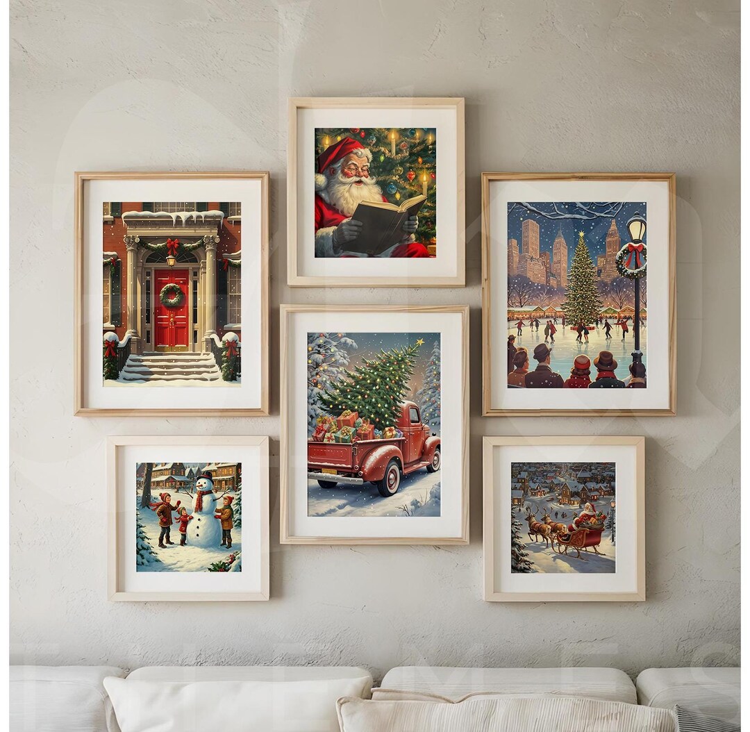 Vintage Christmas Poster Set 6 Classic Holiday Prints for Festive Home ...
