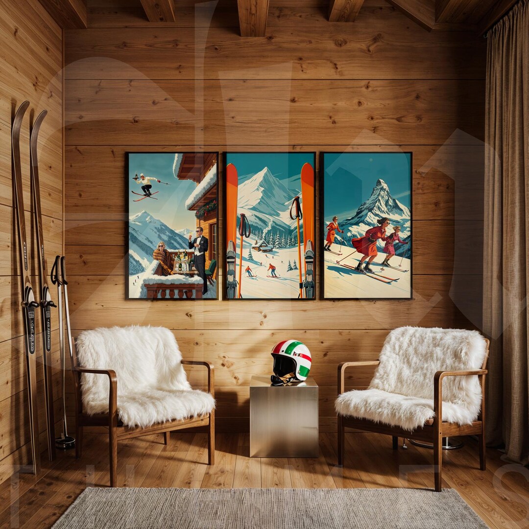 Vintage Ski Resort Wall Art Set of 3 Posters Alps Skiing & Snowy ...