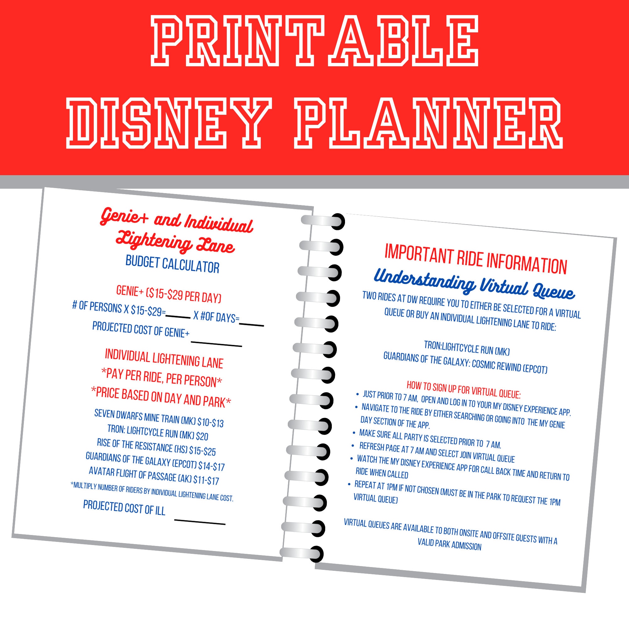 Printable WDW Parks Simple Daily Planning Sheets and Trip Planner - Etsy