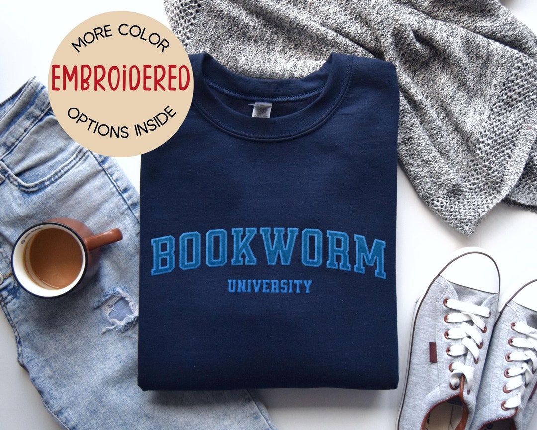 Embroidered Bookworm University Sweatshirt Bookish Crewneck - Etsy