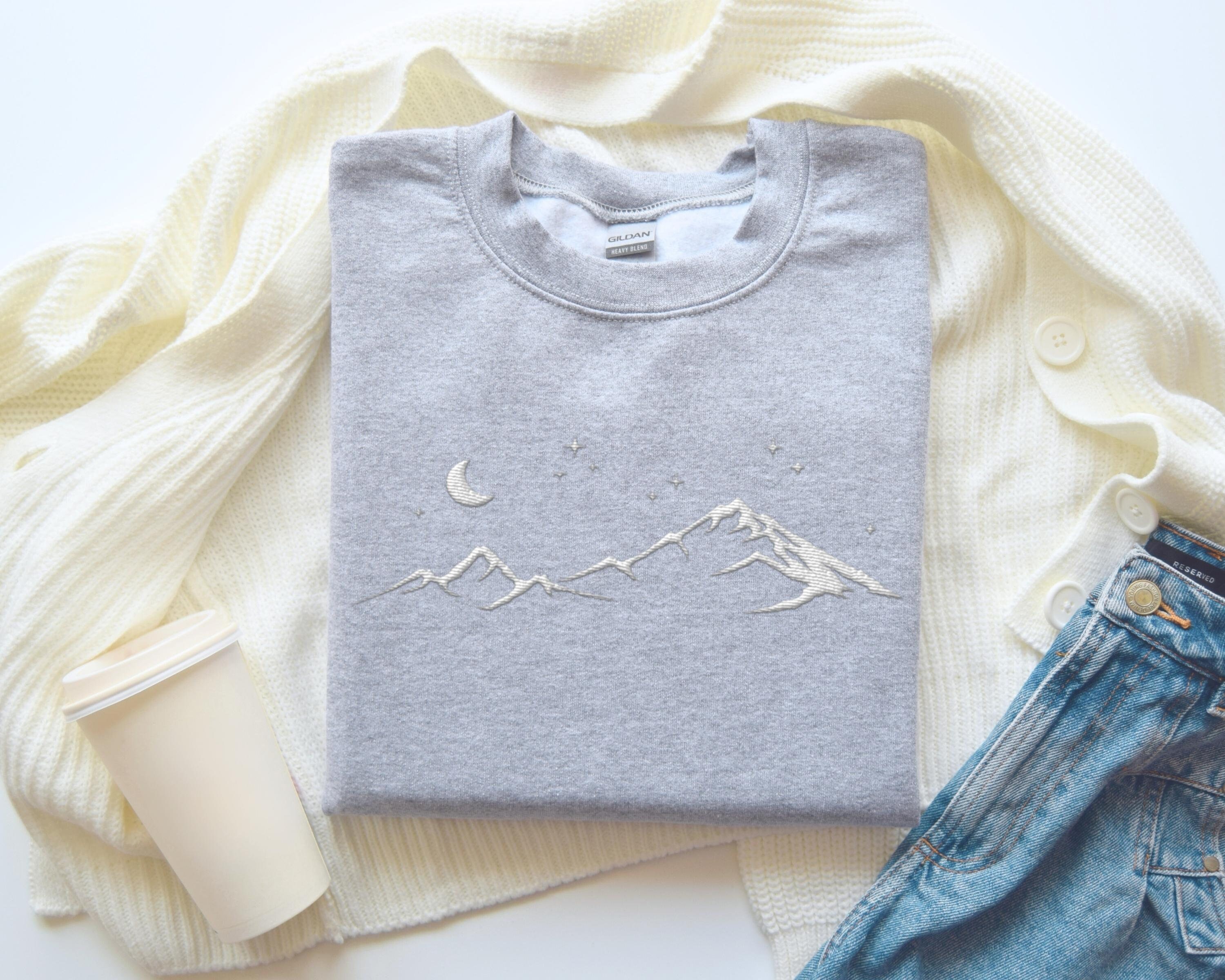 Embroidered Mountains Moon and Stars Sweatshirt, Camping Sweater ...