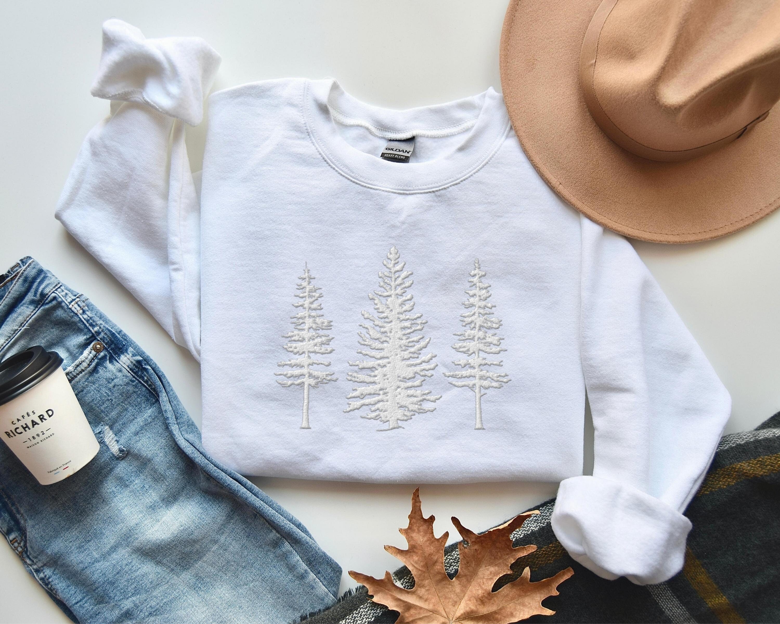 Embroidered Camping Sweatshirt, Pine Tree Sweatshirt, Evergreen Trees ...