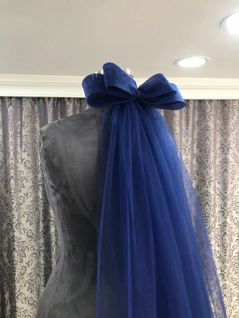 Bridal Veil Bridal Dark Blue Veil Bow Veil Engagement Dark Blue Veil - Etsy