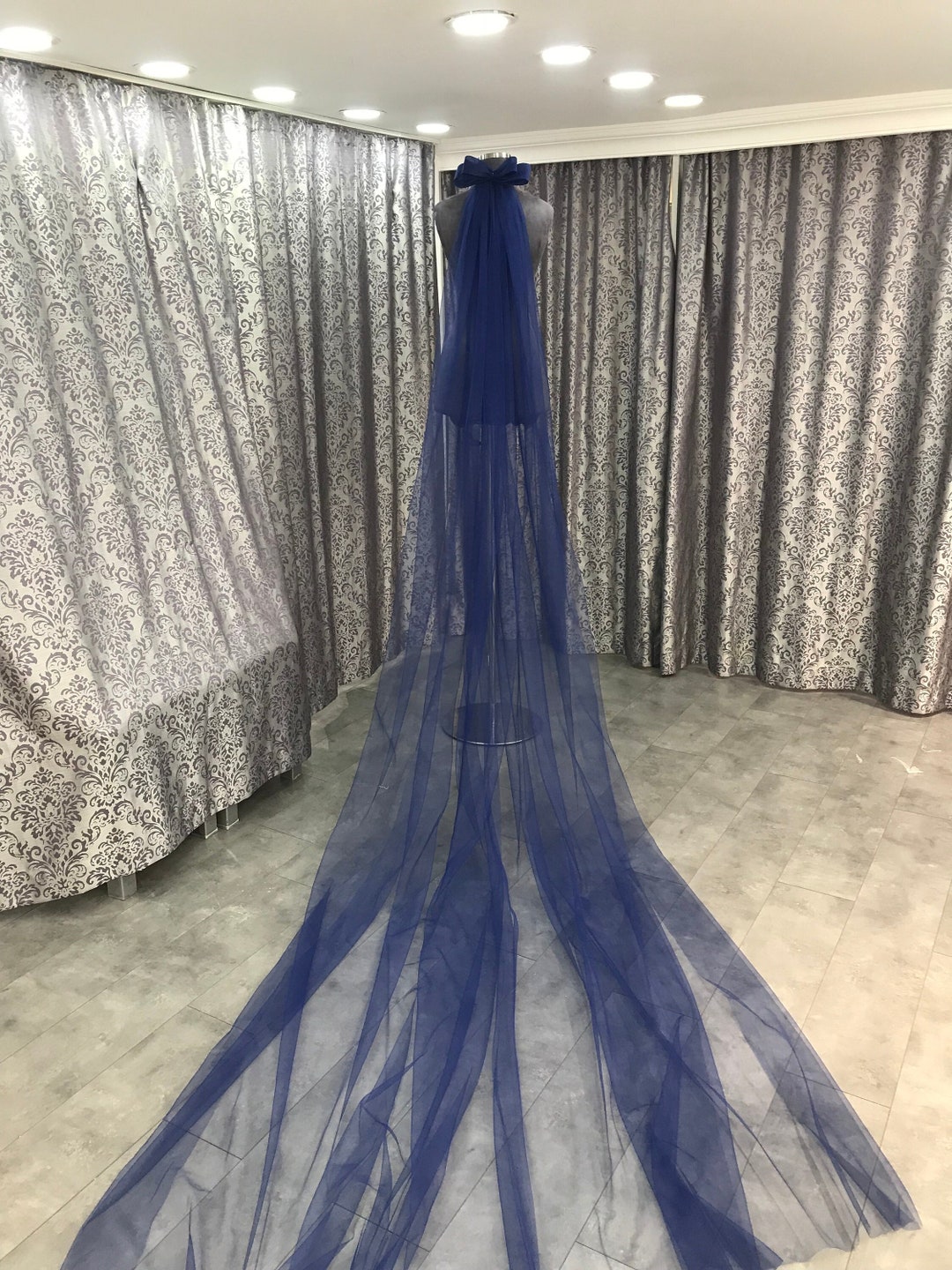 Bridal Veil Bridal Dark Blue Veil Bow Veil Engagement Dark Blue Veil - Etsy