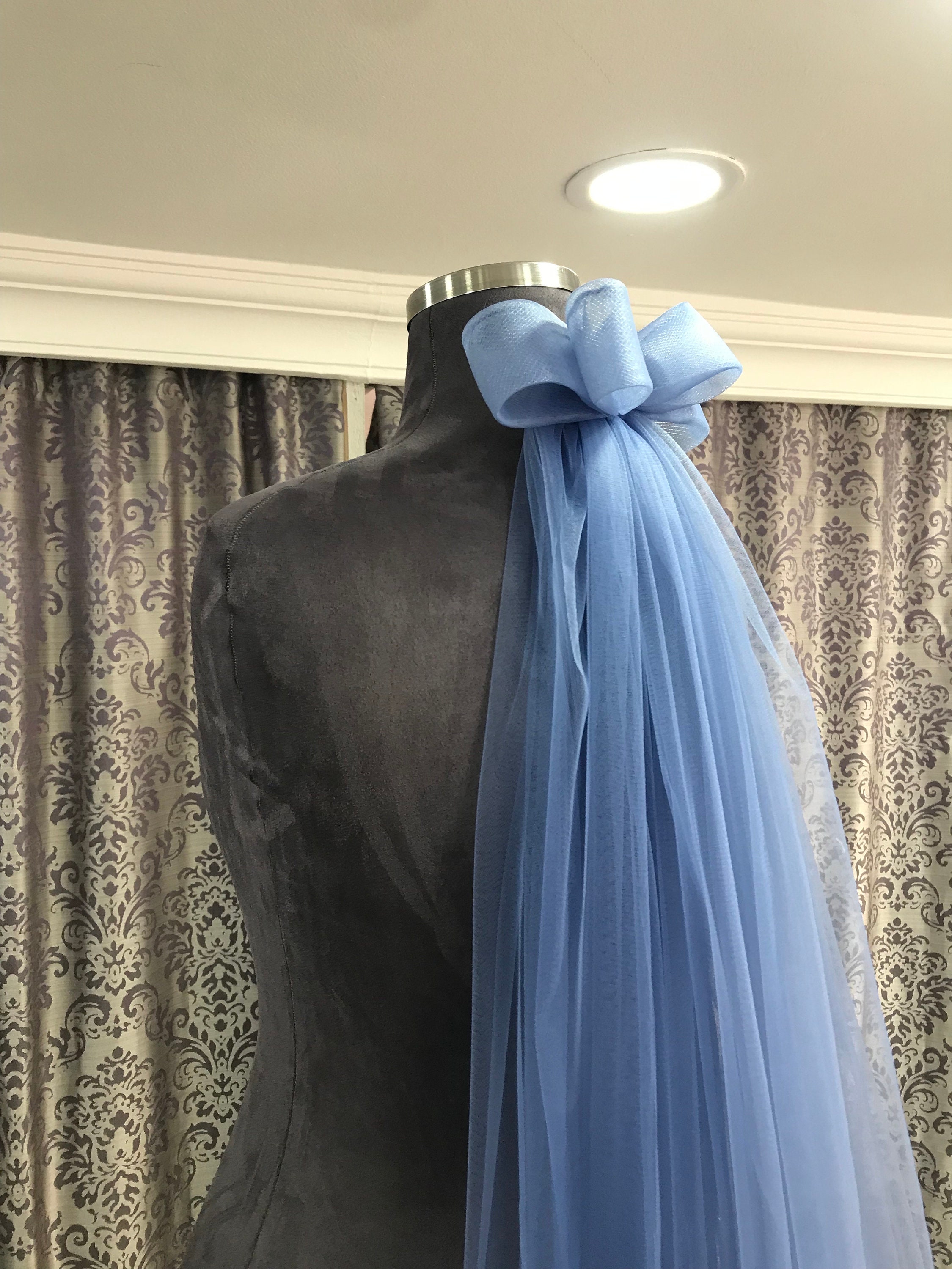 Bridal Veil Bridal Blue Veil Bow Veil Engagement Blue Veil - Etsy