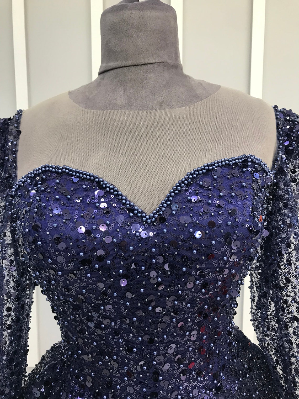 Dark Blue Custom Evening Dress Dark Blue Handcrafted - Etsy