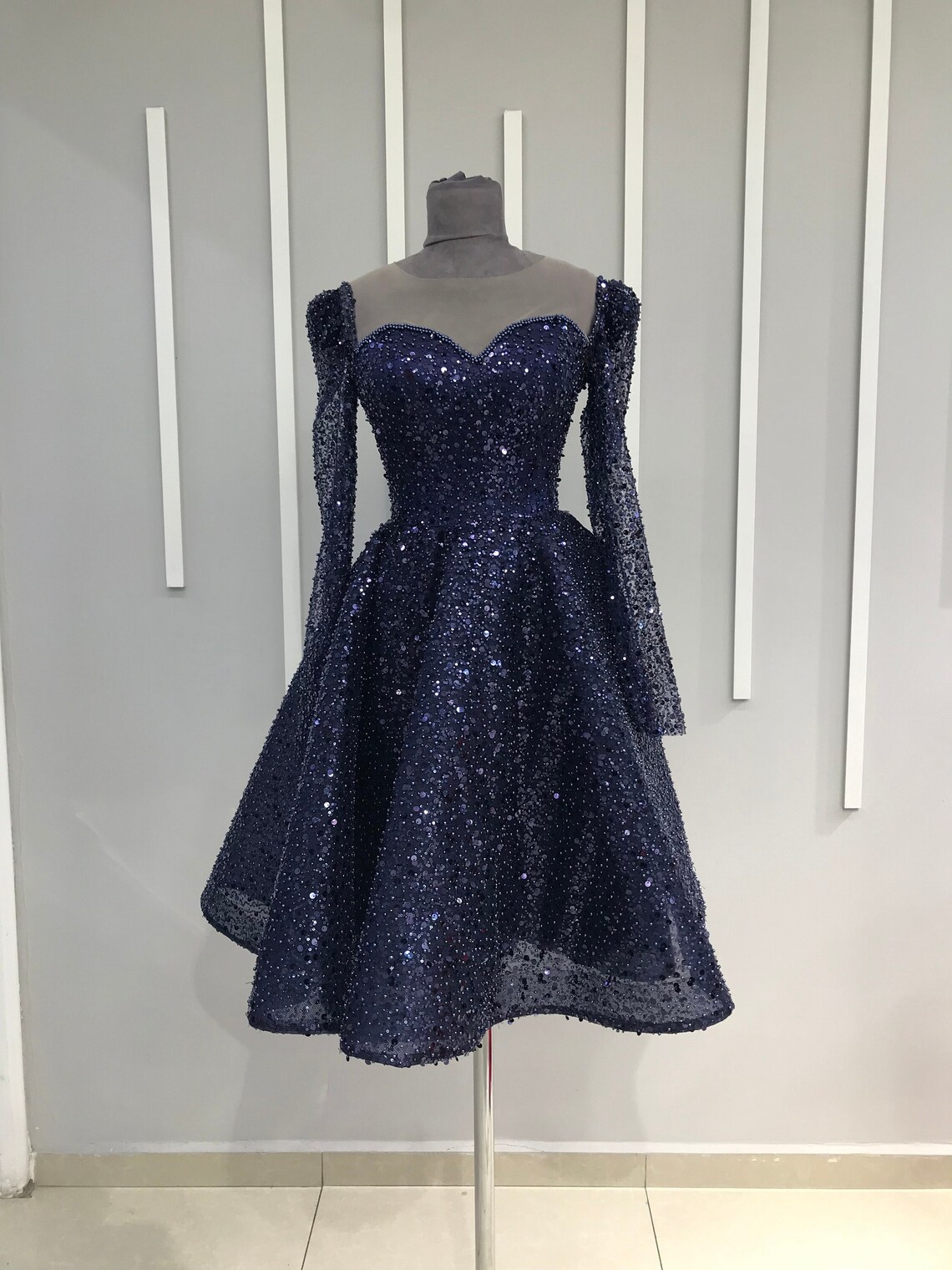 Dark Blue Custom Evening Dress Dark Blue Handcrafted - Etsy