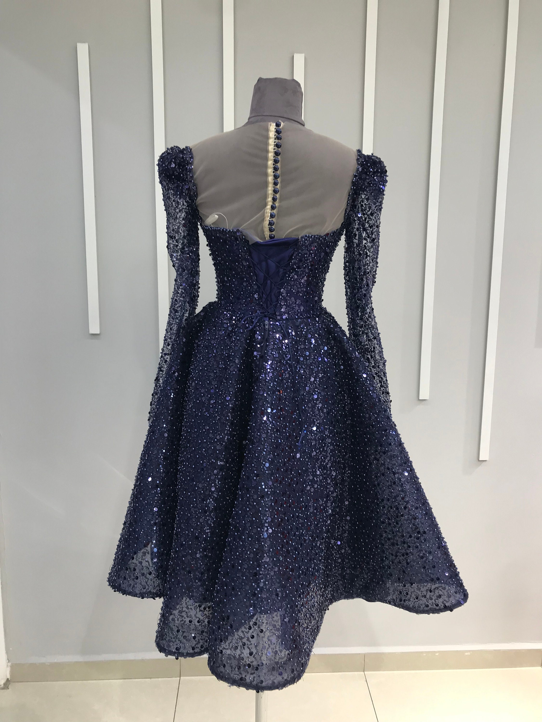 Dark Blue Custom Evening Dress Dark Blue Handcrafted - Etsy