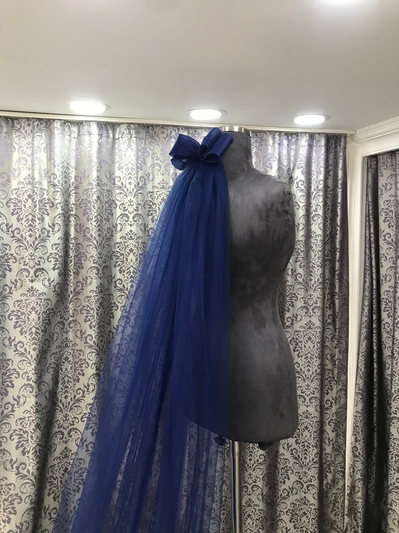 Bridal Veil Bridal Dark Blue Veil Bow Veil Engagement Dark Blue Veil - Etsy