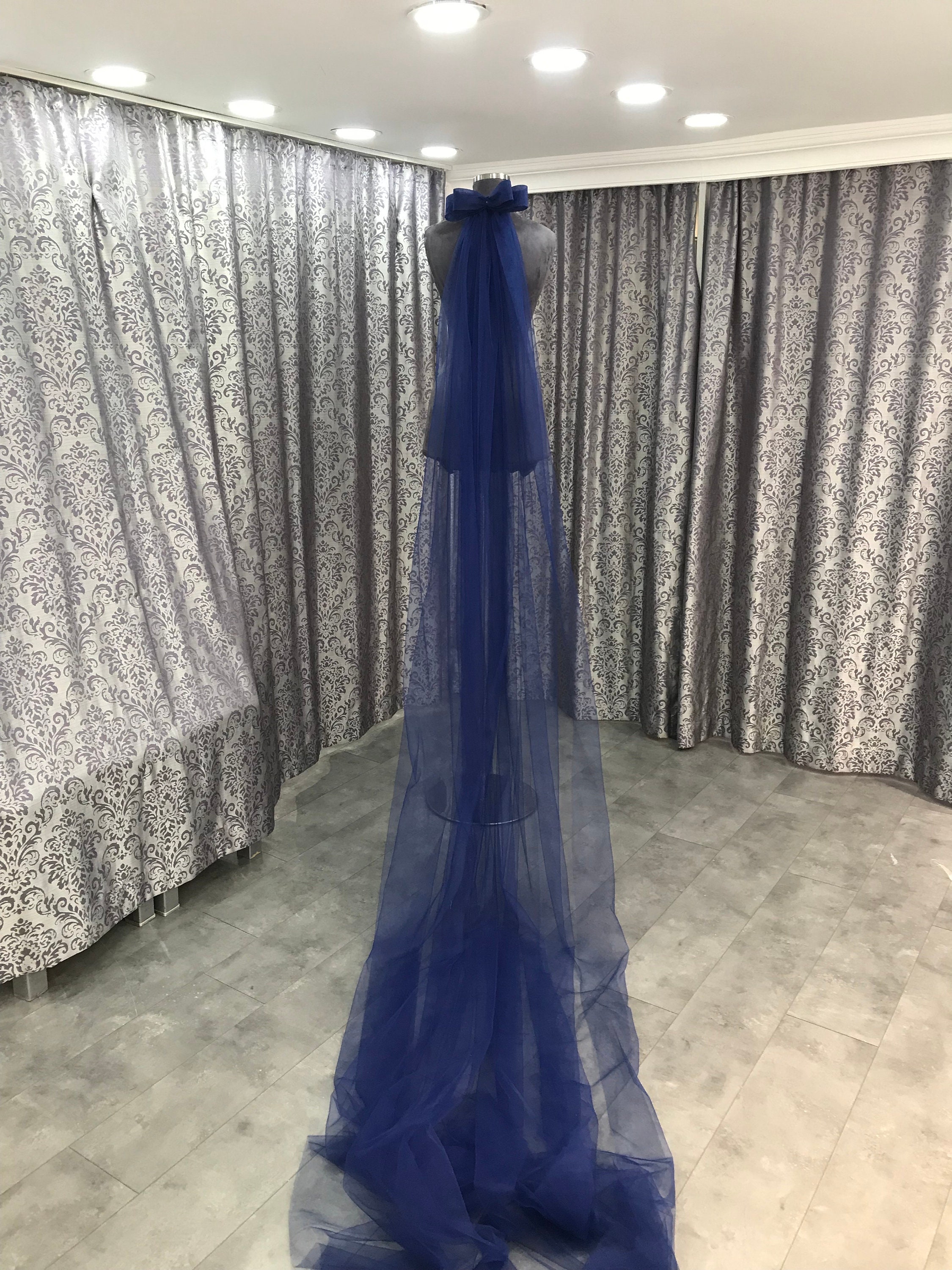 Bridal Veil Bridal Dark Blue Veil Bow Veil Engagement Dark Blue Veil - Etsy