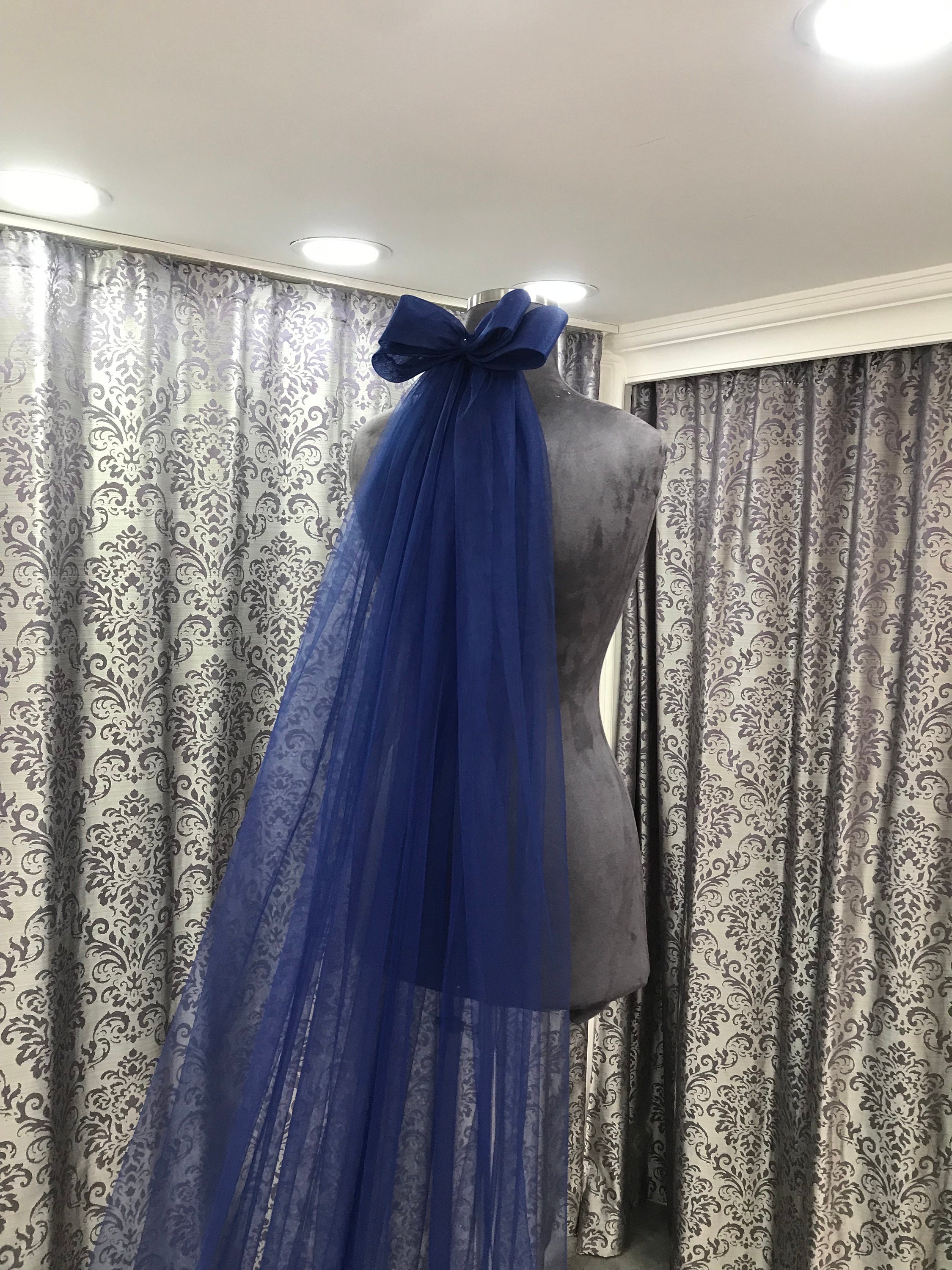 Bridal Veil Bridal Dark Blue Veil Bow Veil Engagement Dark Blue Veil - Etsy