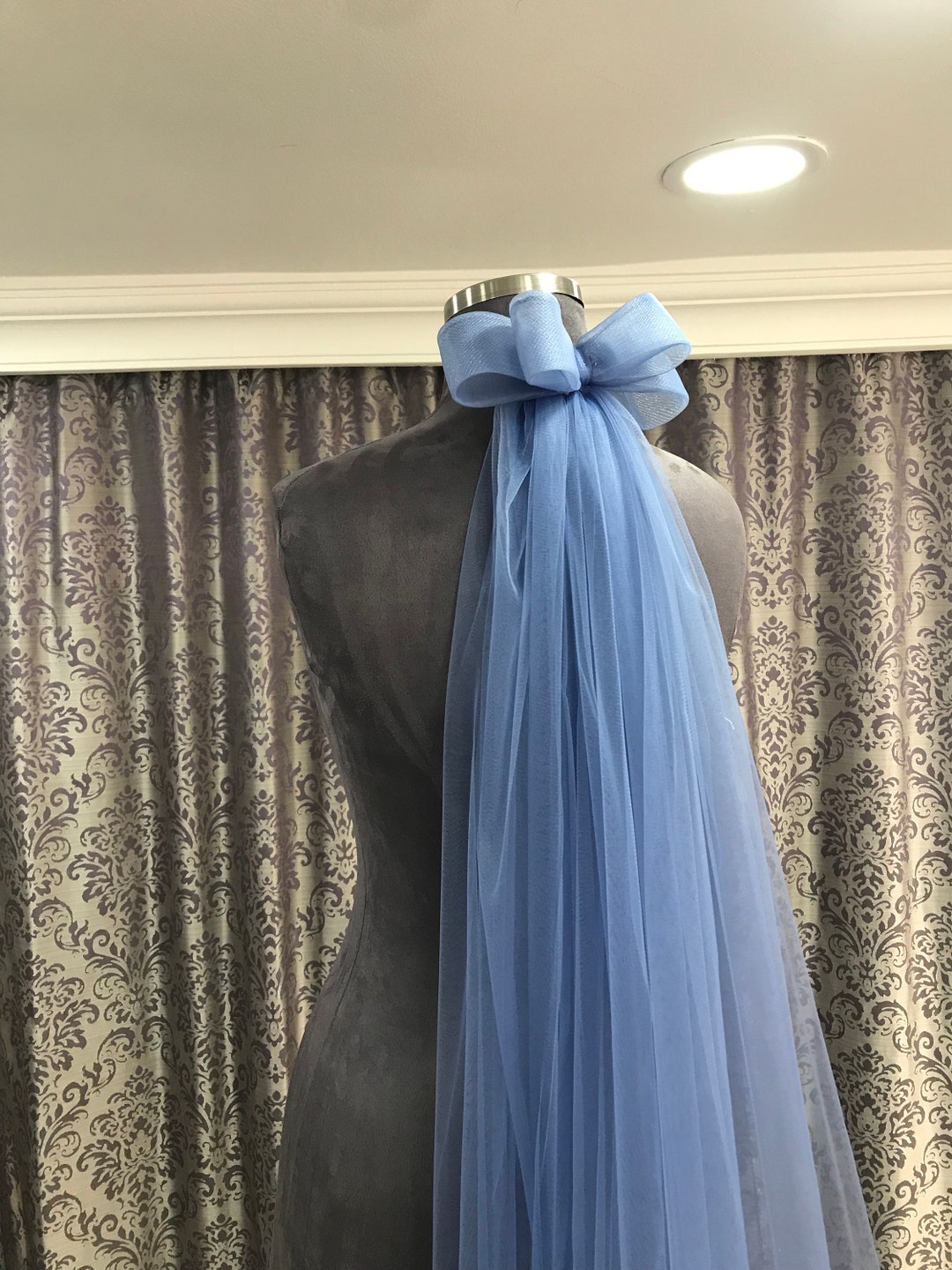 Bridal Veil Bridal Blue Veil Bow Veil Engagement Blue Veil - Etsy
